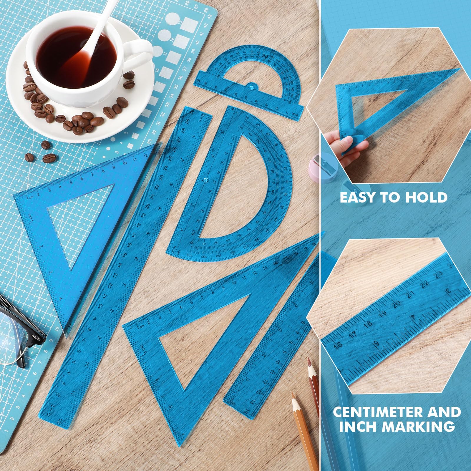 Mua Tenare 1 Set Plastic Ruler Math Set Includes Protractor, Triangle Rulers, 12 Inch 6 Inch ...