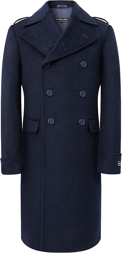 The Platinum Tailor Mens Navy Blue Overcoat Wool & Cashmere Great Coat ...