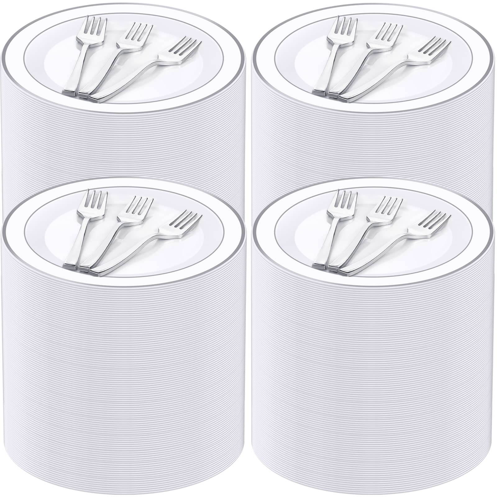 Gandeer 170 Pcs 7.5 Inch Plastic Plates with 170 Dessert Forks Cake ...