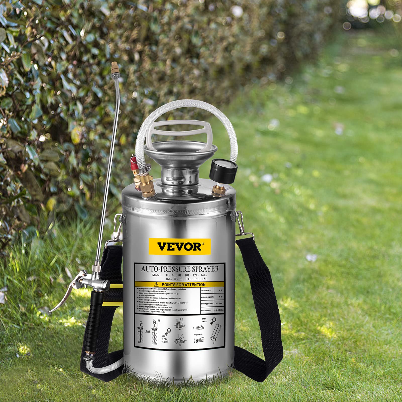 Happybuy 1.5 Gallon Stainless Steel Sprayer, 16" Wand&3.3FT Reinforced ...