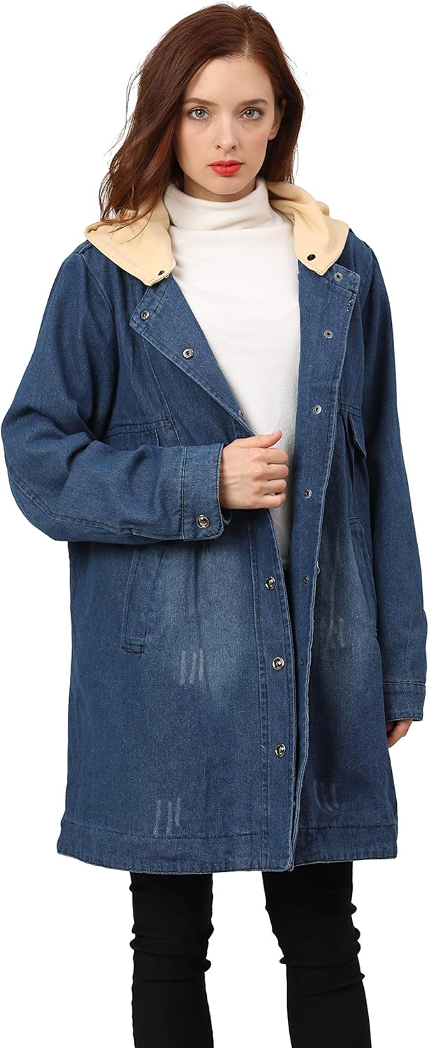 Women Long Sleeve Plus Size Long Denim Jackets Maxi Denim Coat for ...