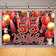 Amazon.com : Talorine 55th Birthday Decorations Backdrop Banner for Women 6x4ft Red Happy 55th ...
