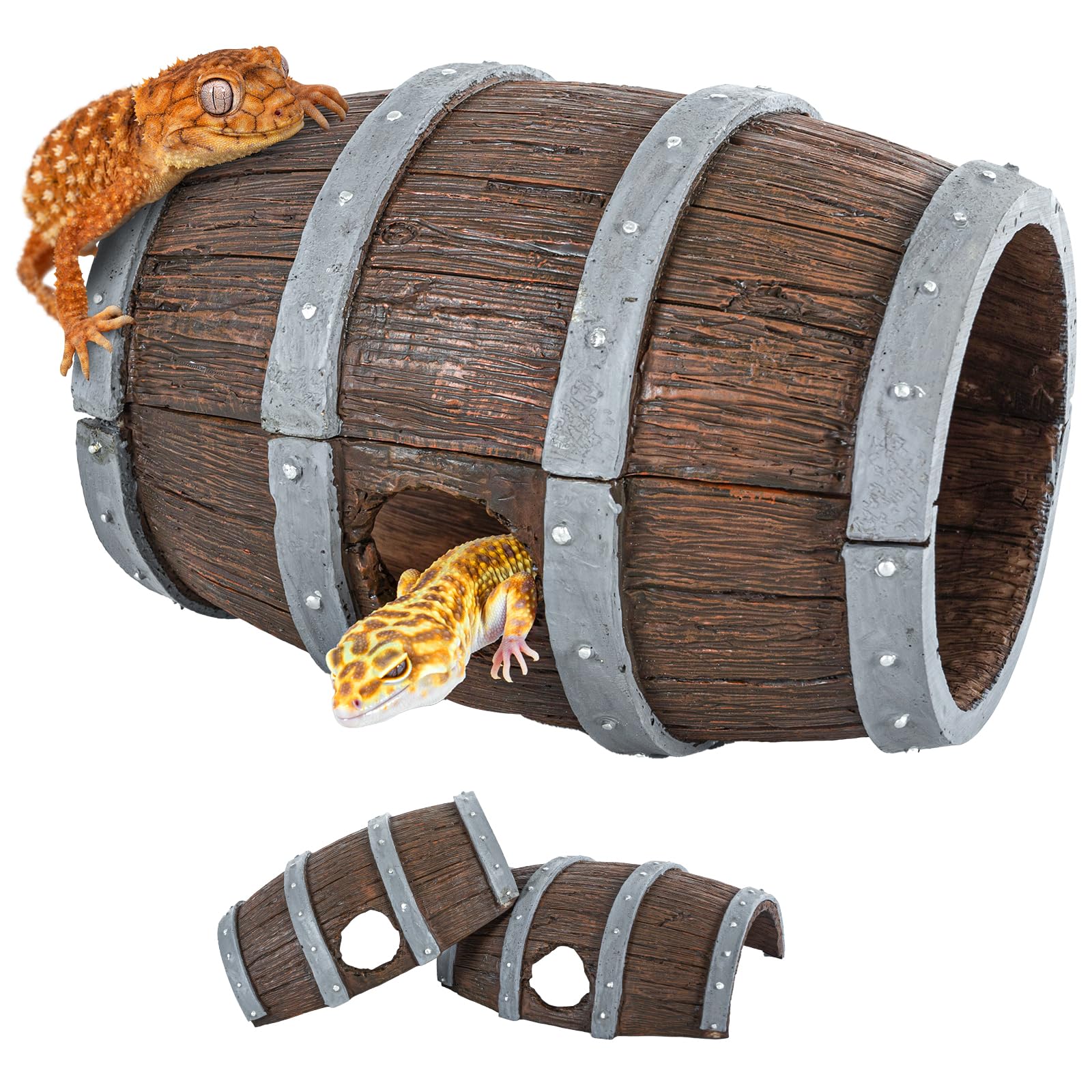 REPTI ZOO Reptile Hide Cave, 2 in 1 Reptile Barrel Log & Tunnel Hideout ...