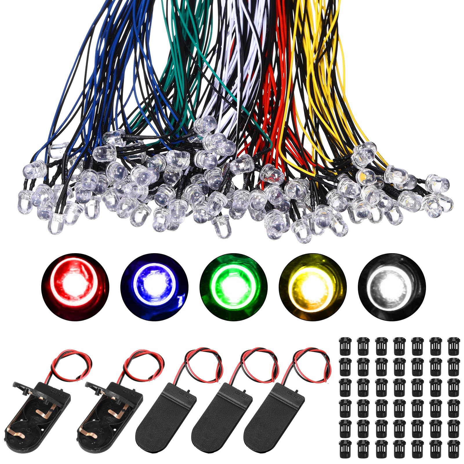 Riakrum 220 Pcs 12v LED Lights Kit 100 Pcs Emitting Diodes Pre Wired ...