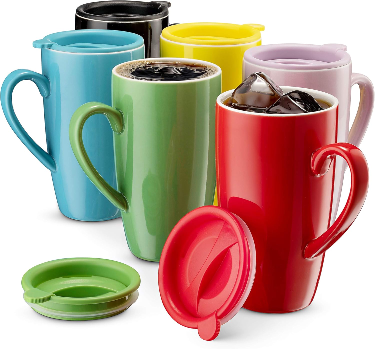 Amazon MITBAK 6 Pack Ceramic Coffee Mug Set With Lids 16 Ounce 