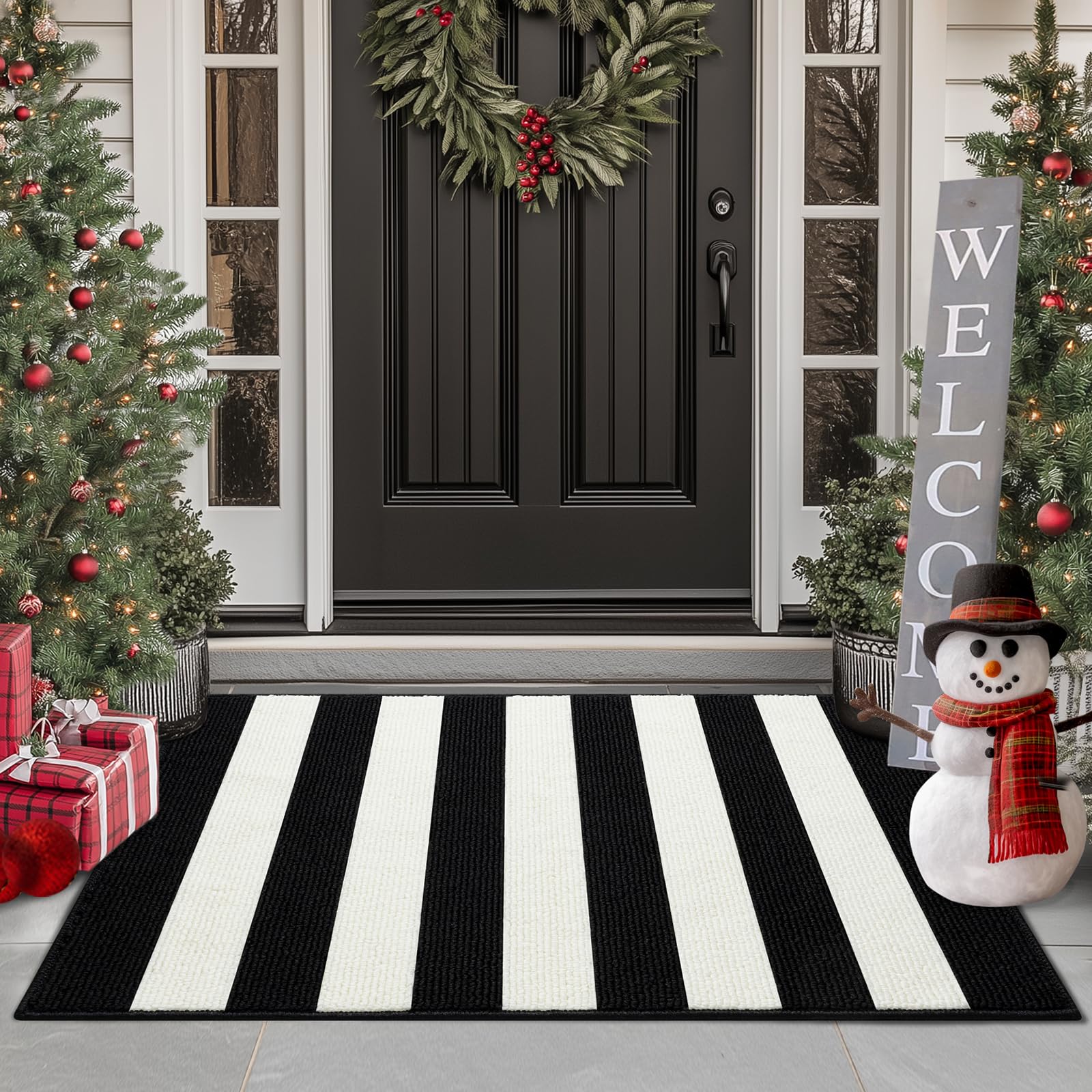 FONEYI Black and White Striped Rug, 24"x36" Front Door Mat Indoor ...