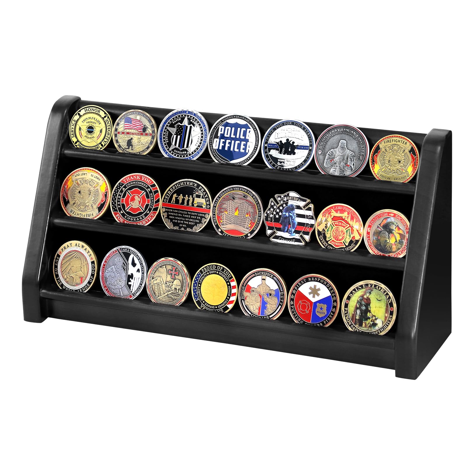 DecoWoodo Challenge Coin Display Case, 3 Rows Solid Wood Military Coin ...
