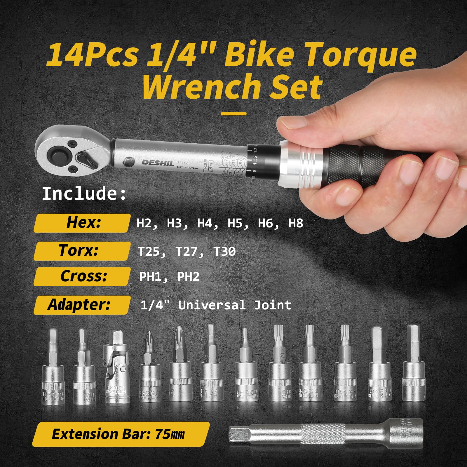 Mua DESHIL 1/4 Inch Bike Torque Wrench Set, 14Pcs Bicycle Torque Wrench ...
