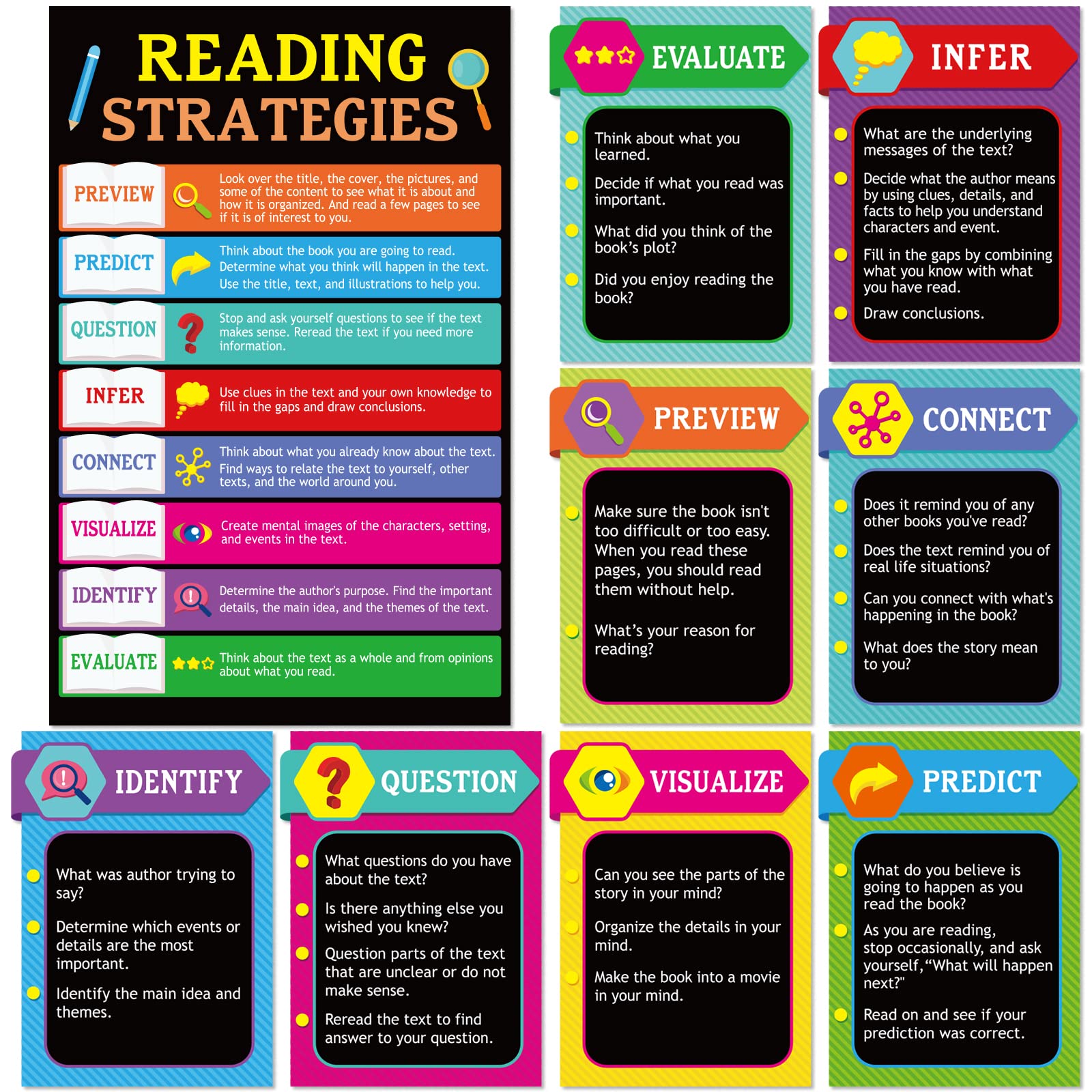 Mua Tevxj 10 Pieces Reading Strategies Posters Educational Bulletin ...