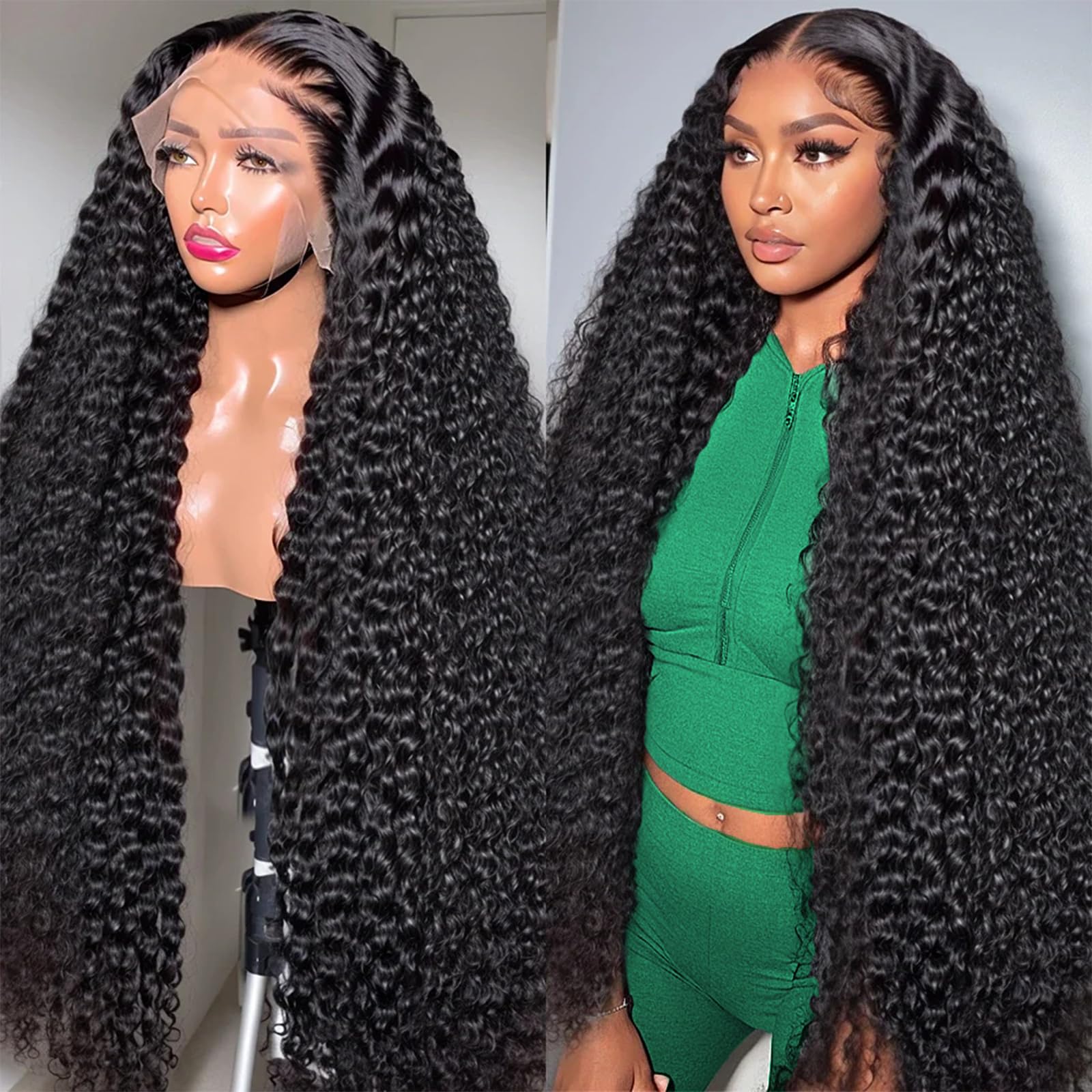 Lovelyworld Deep Wave Lace Front Wigs Human Hair 30 inch 200 Density ...