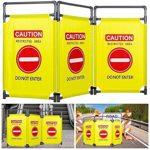 3 Panels Safety Barricade Heavy Duty PVC Frame 5.8FT Foldable Security ...