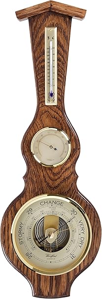 Wooden Wall Barometer in Solid Oak with Thermometer & Hygrometer ...