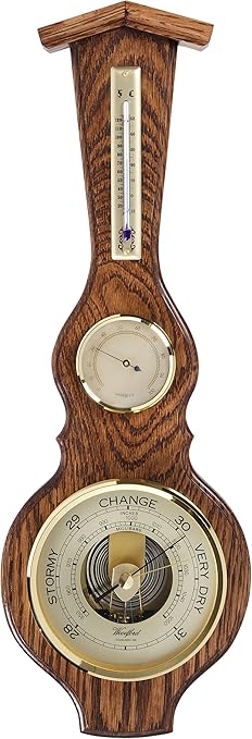 Wooden Wall Barometer in Solid Oak with Thermometer & Hygrometer ...