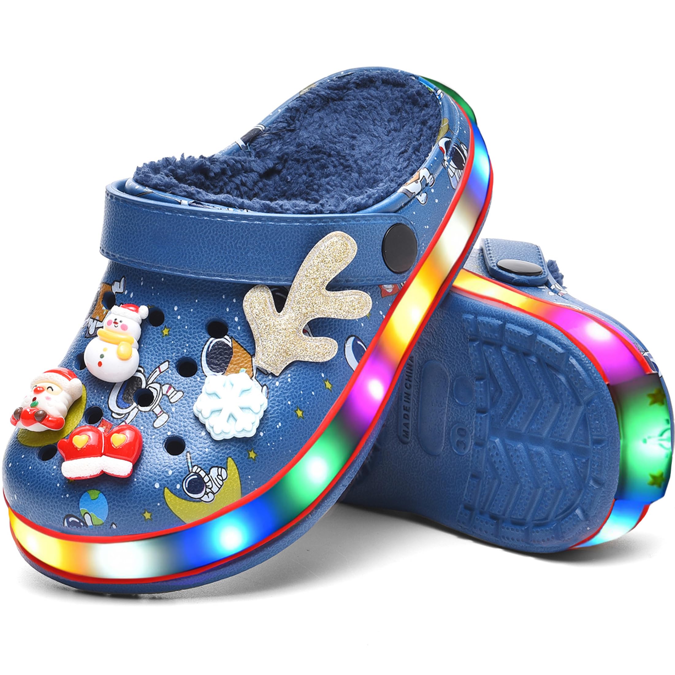 STHOVY Kids' Boys Girls LED Winter Fur Lined Garden Fuzzy Slippers ...