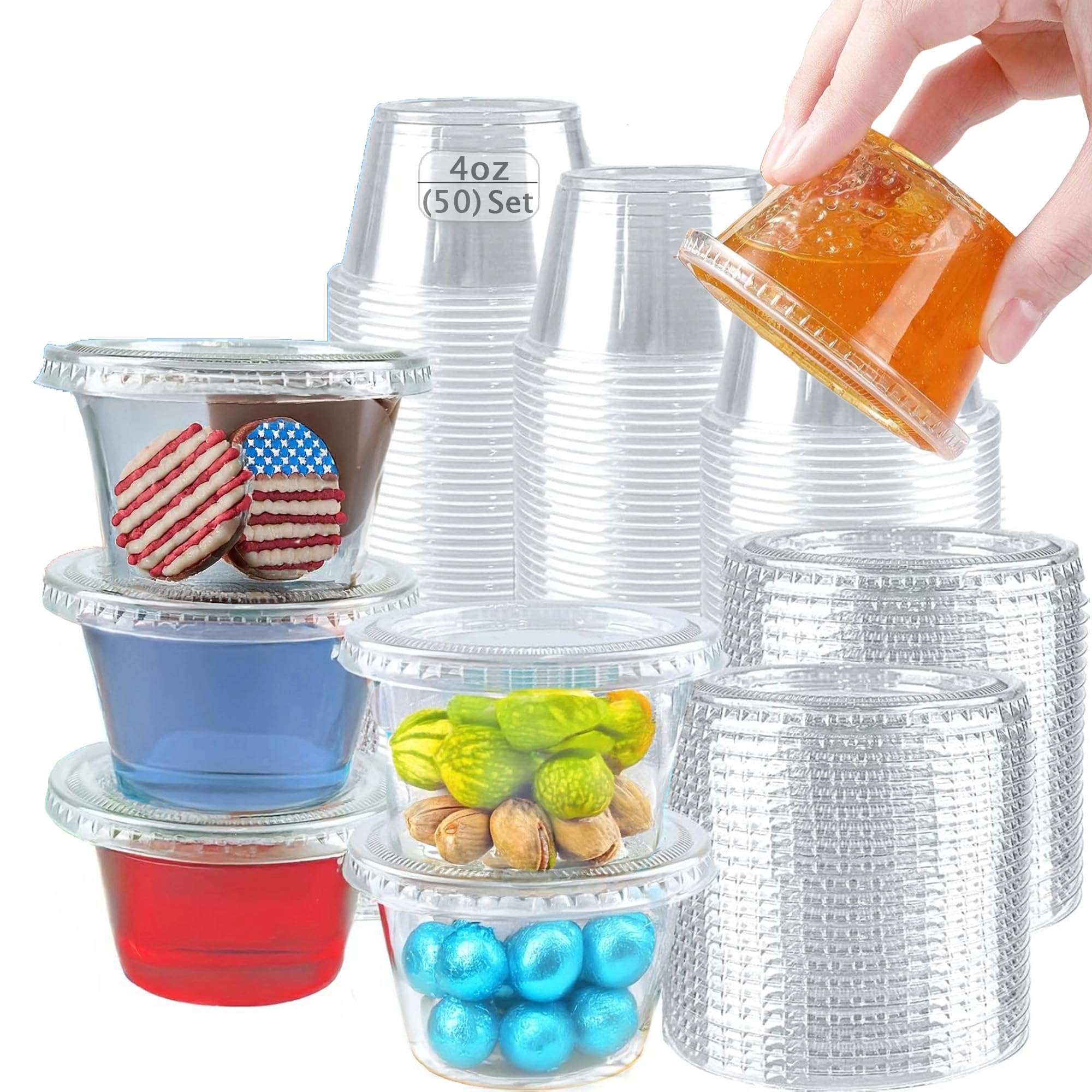 Plastic Portion Cups with Lids [4 oz, 50 Sets] Disposable clear Plastic ...