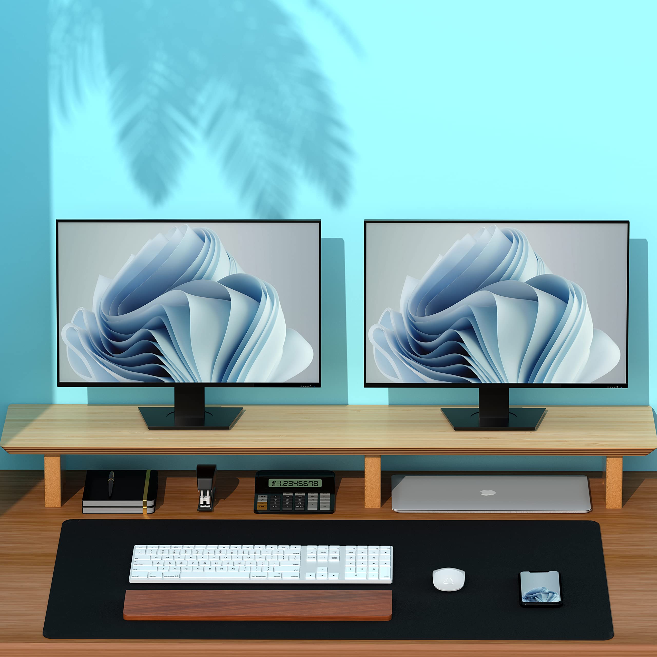Mua Large Dual Monitor Stand Riser, Solid Wood Desk Shelf with Eco Cork ...