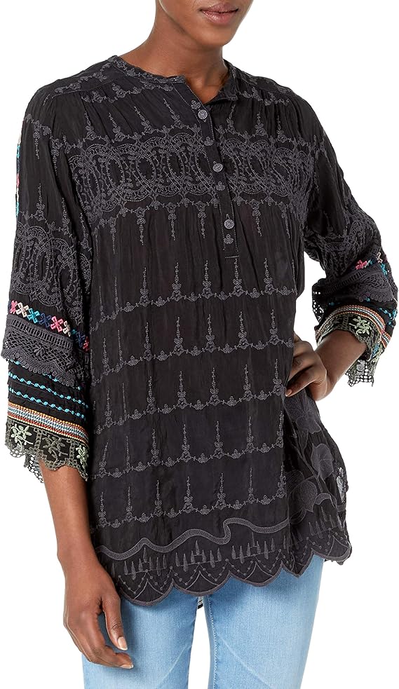 Johnny Was Women's Tunic with Tonal Embroidery and Long Sleeve, Sanded ...