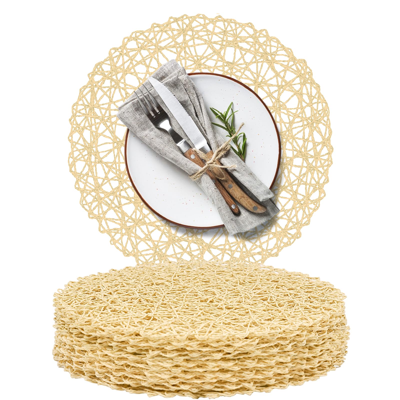 AHHFSMEI Paper Braided Round Placemats Set of 12 Natural Non-Slip Heat ...