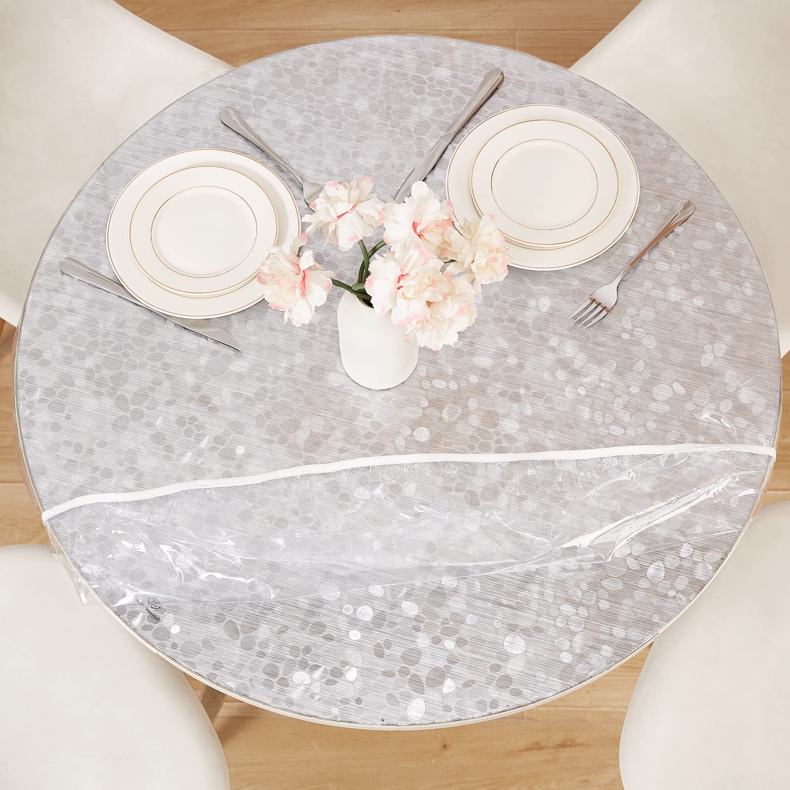 ANEETAFAN Clear Vinyl Round Fitted Tablecloth: Waterproof Elasticized ...