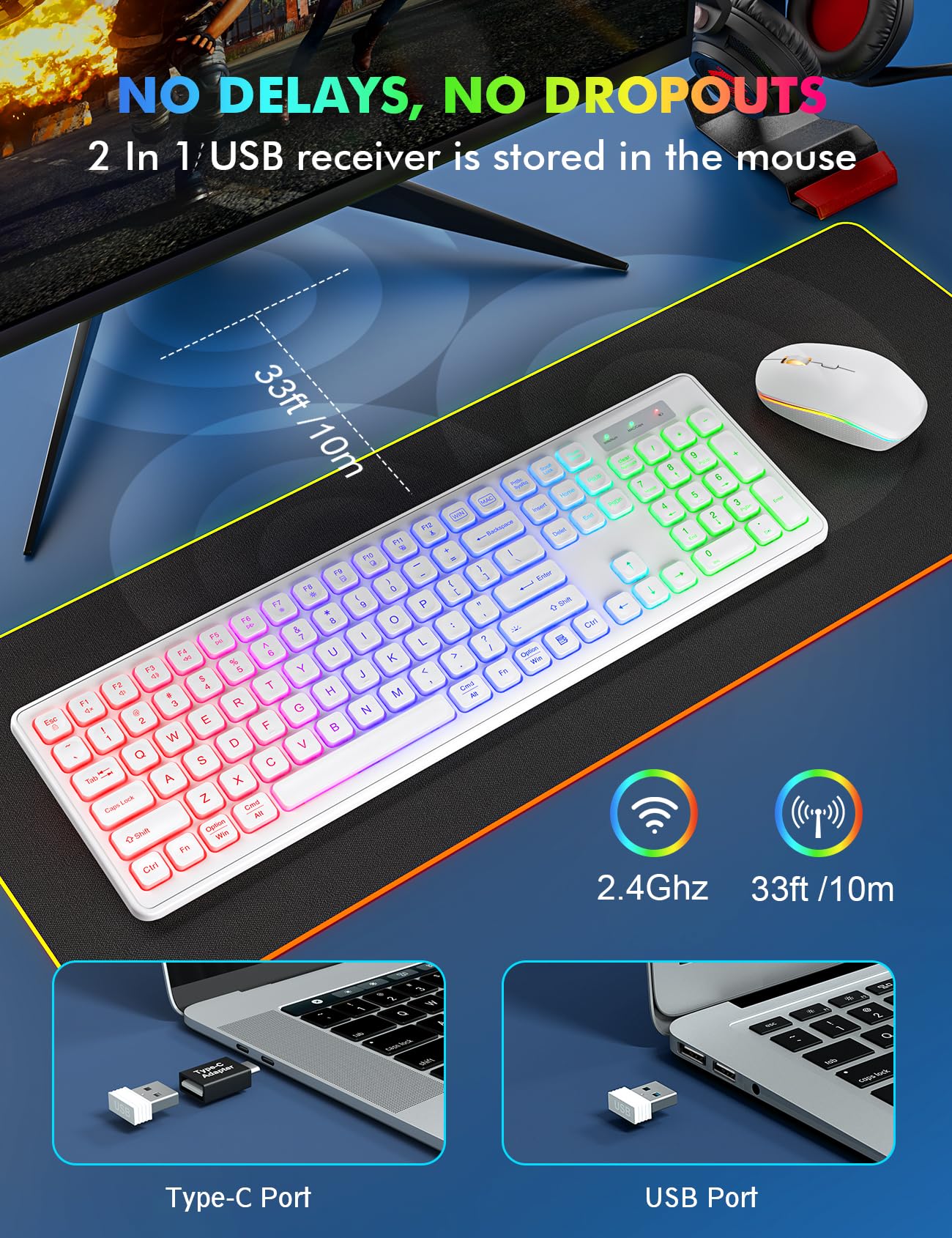 Mua Wireless Keyboard and Mouse Combo - RGB Backlit, Rechargeable ...