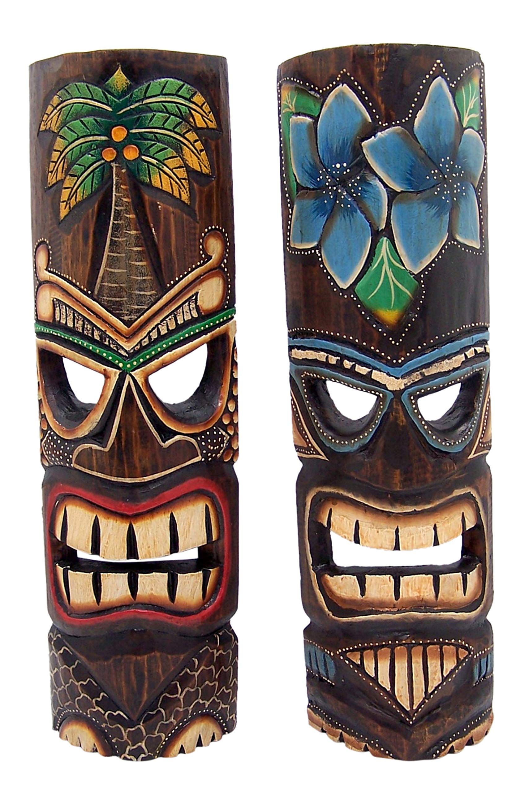 Wowser Hand Crafted Polynesian Hawaiian Style Floral Painted Tiki Masks ...