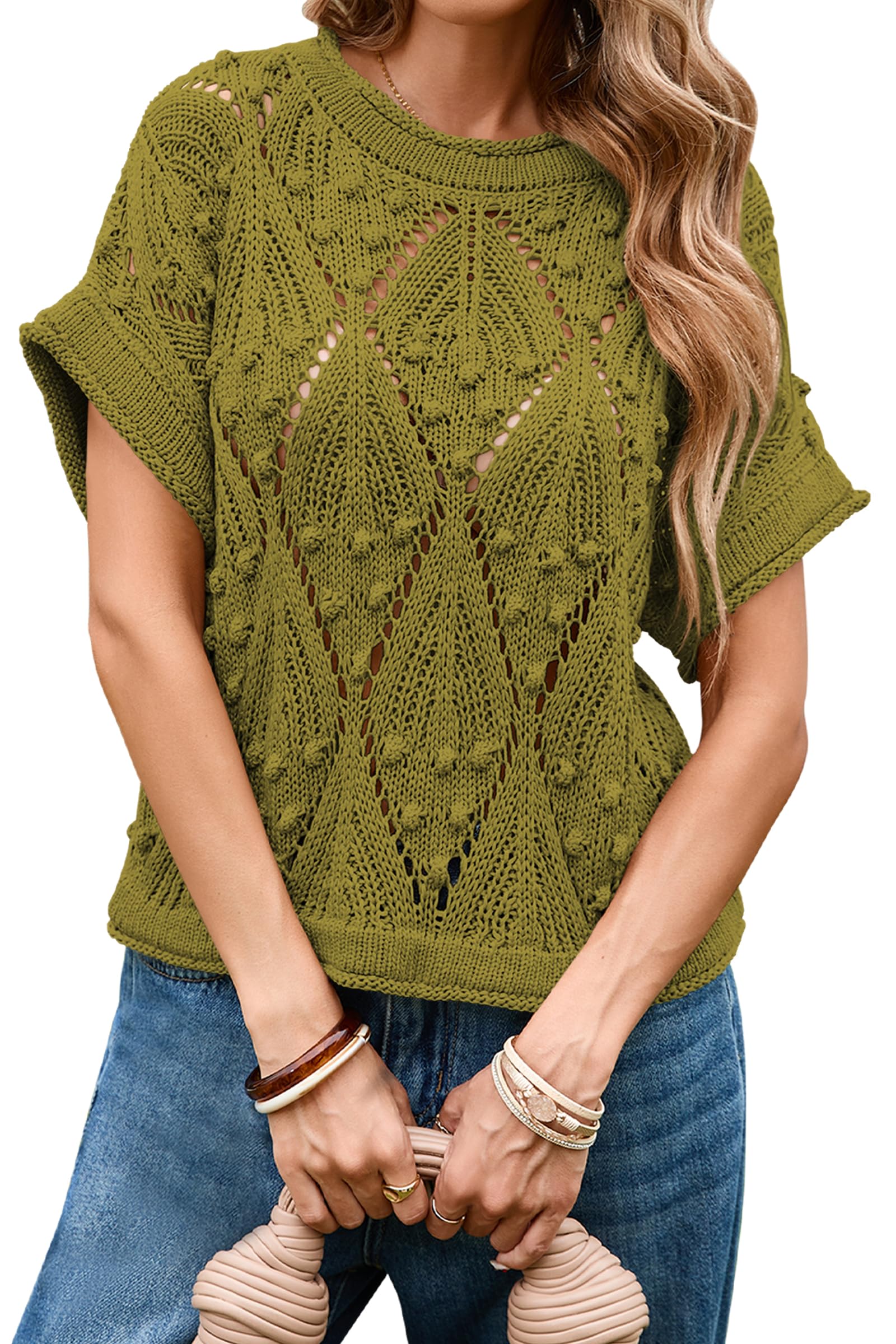 Cakulo Short Sleeve Summer Crochet Sweaters for Women Lightweight 2025 ...