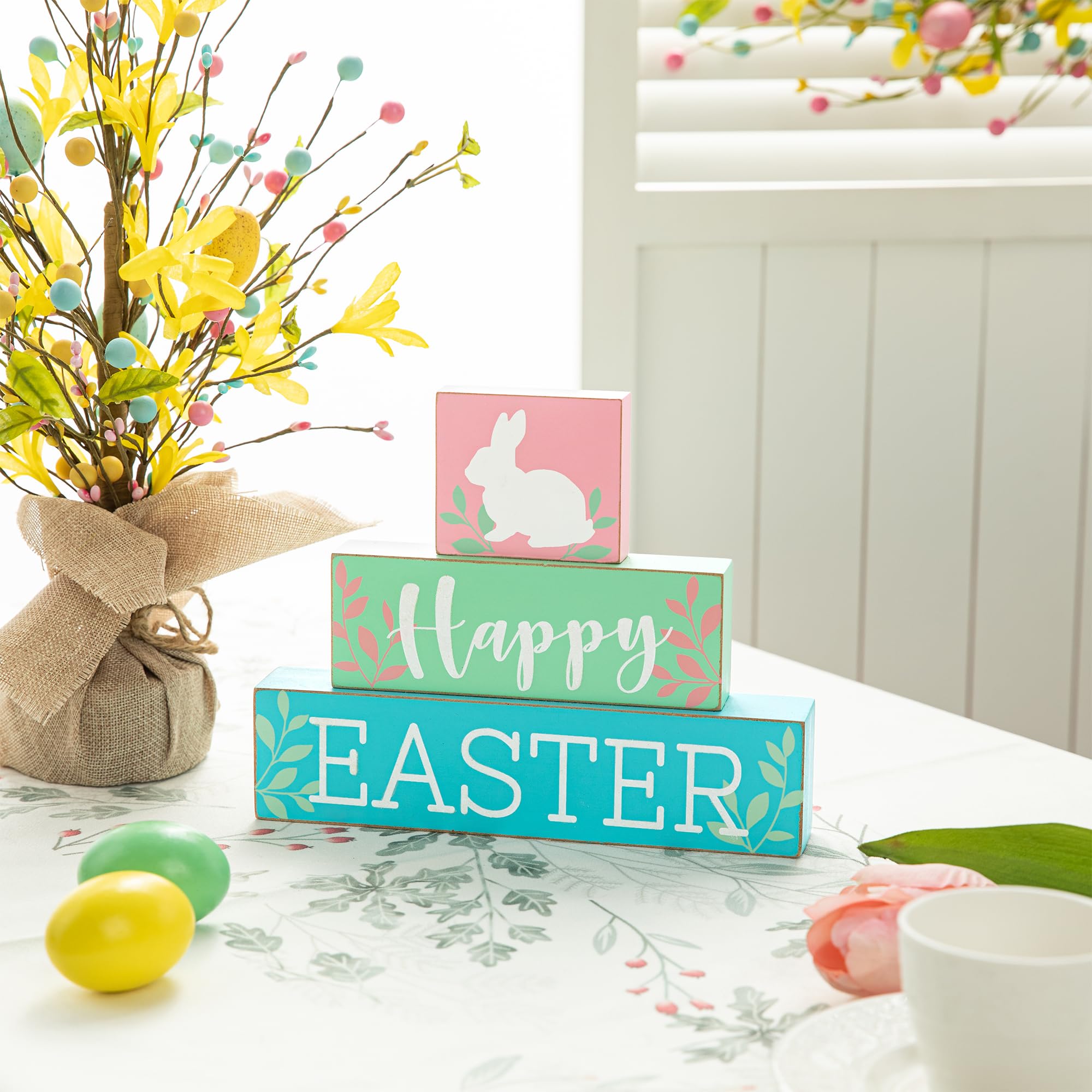 Glitzhome Easter Wooden Block Table Sign with Sayings Happy Easter 9.5 ...
