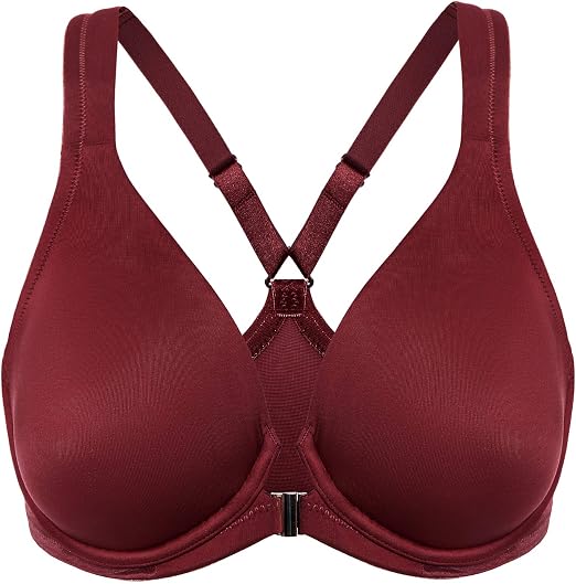 Delimira Women's Underwire Support Unlined Front Close Racerback Plunge ...