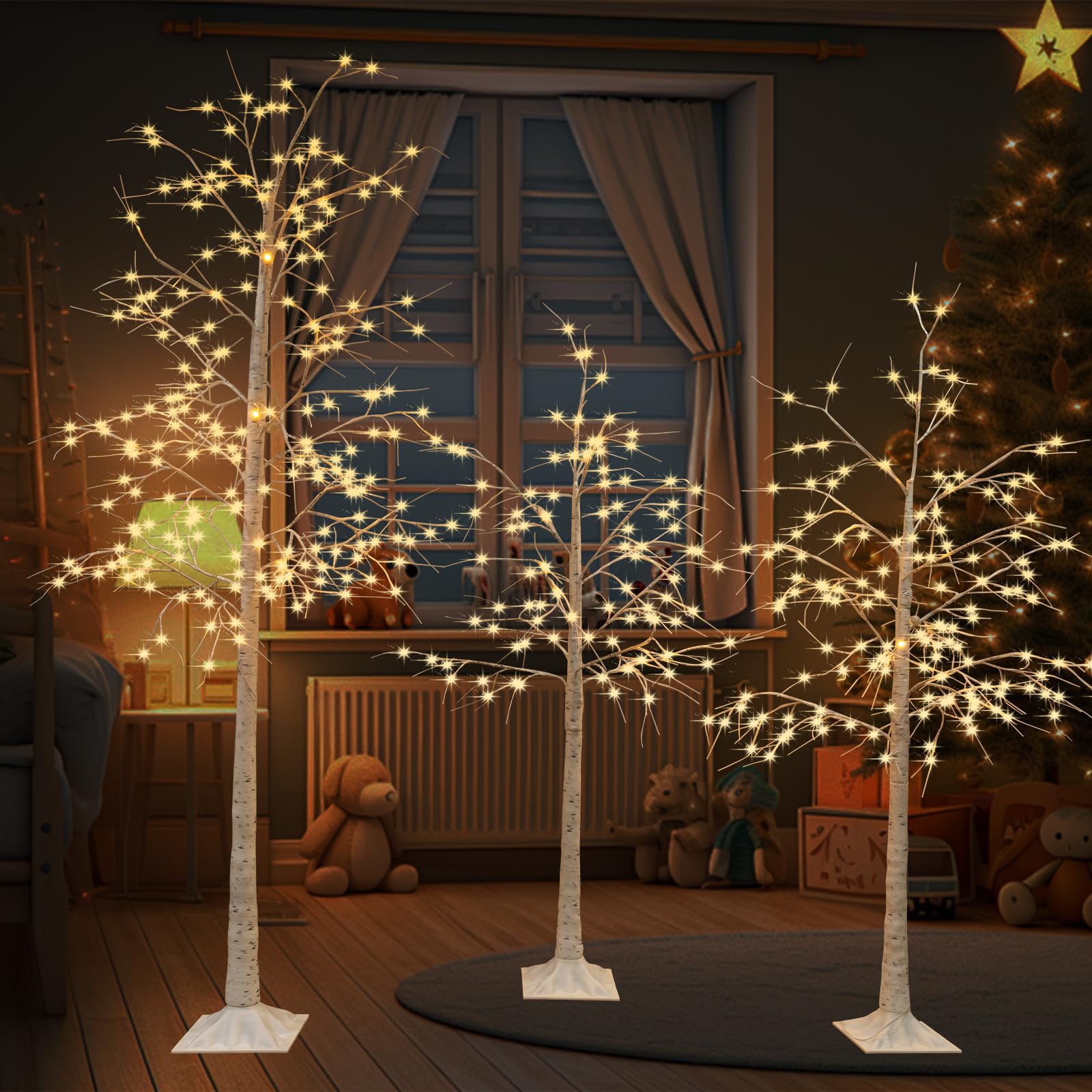 Garsing Lighted Birch Tree Set of 5ft, 6ft and 8ft, Lights Artificial ...