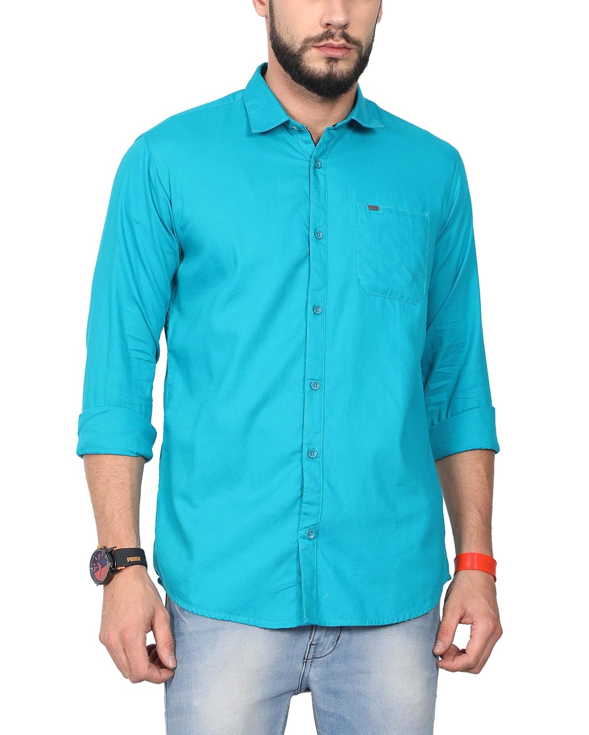 Buy NORTH REPUBLIC Men's Plain/Solid Cotton Full Sleeves Slim Fit ...