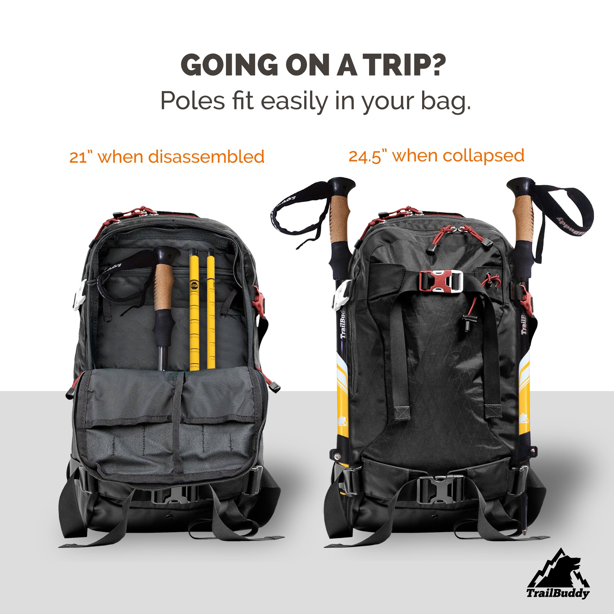 TrailBuddy Trekking Poles - 2-pc Pack Adjustable Hiking or Walking Sticks - Strong, Lightweight ...