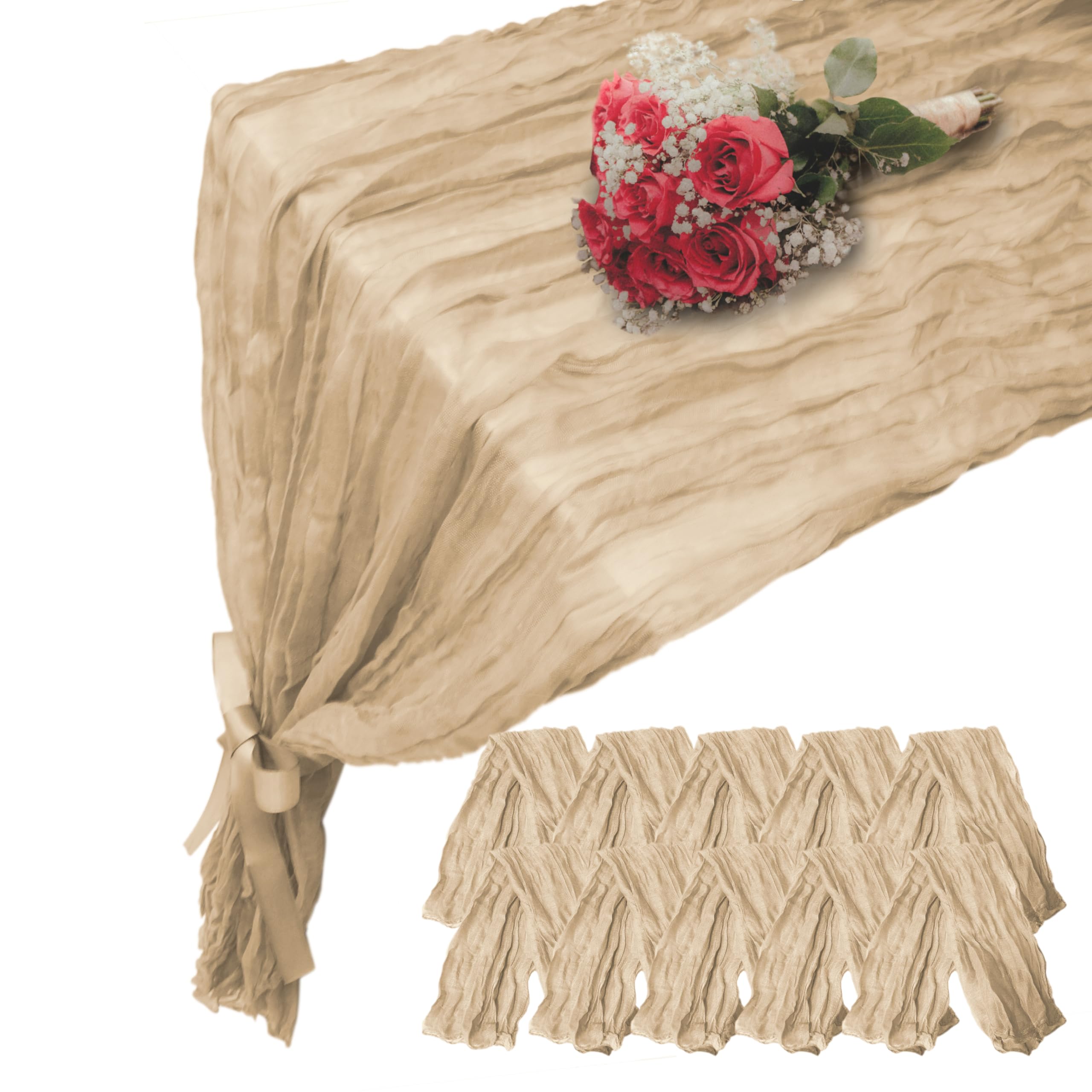 CT CRAFT LLC Cheesecloth Table Runner and Napkins Set for Wedding Baby ...