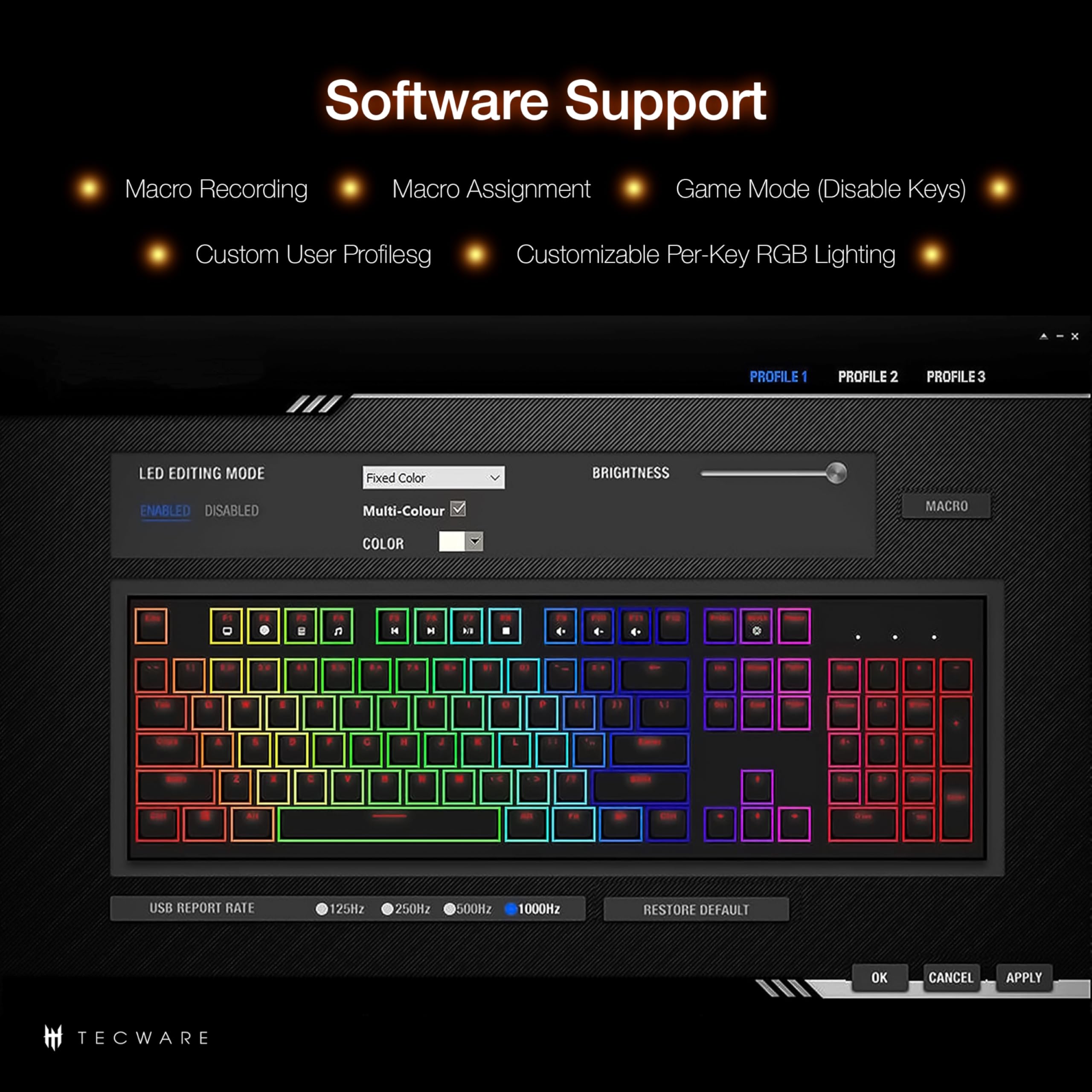 TECWARE Phantom+ Elite Teclado mecánico para juegos RGB de 87 teclas ...