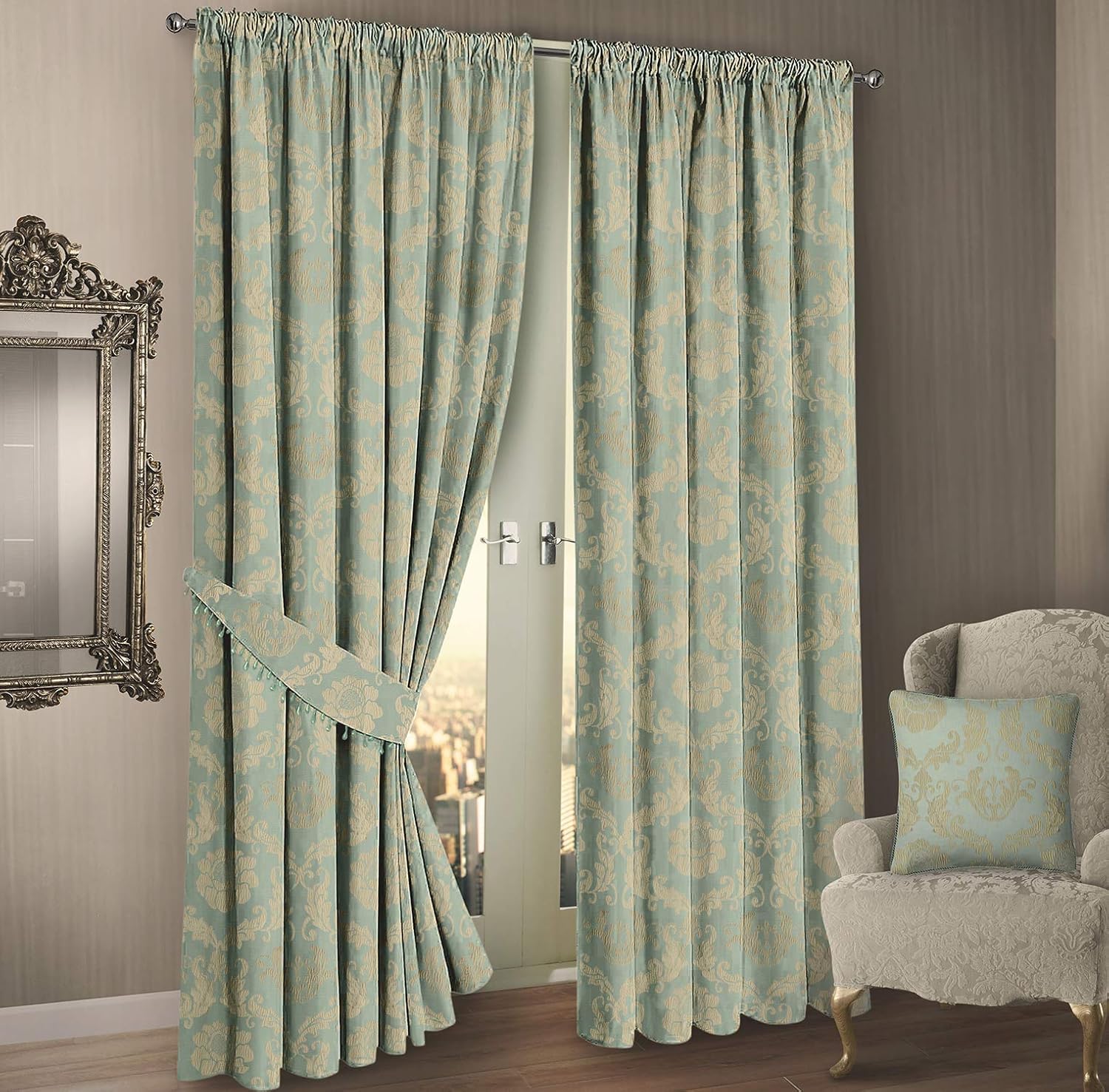 Intimates Fully Lined Jacquard Damask Thermal Window Treatment Curtain ...