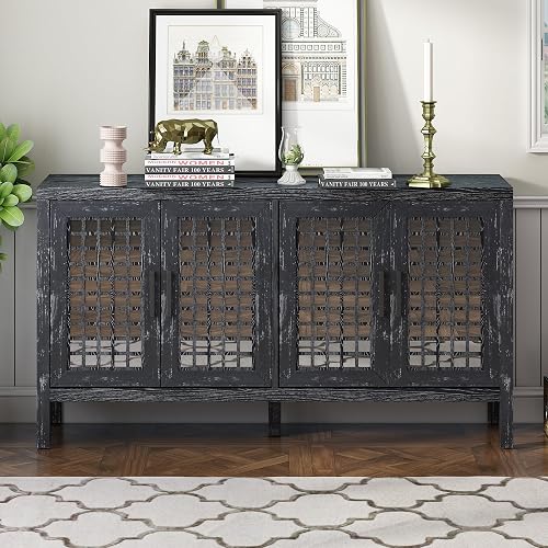 LUMISOL Mirrored Sideboard Buffet Cabinet with 4 Doors Farmhouse ...