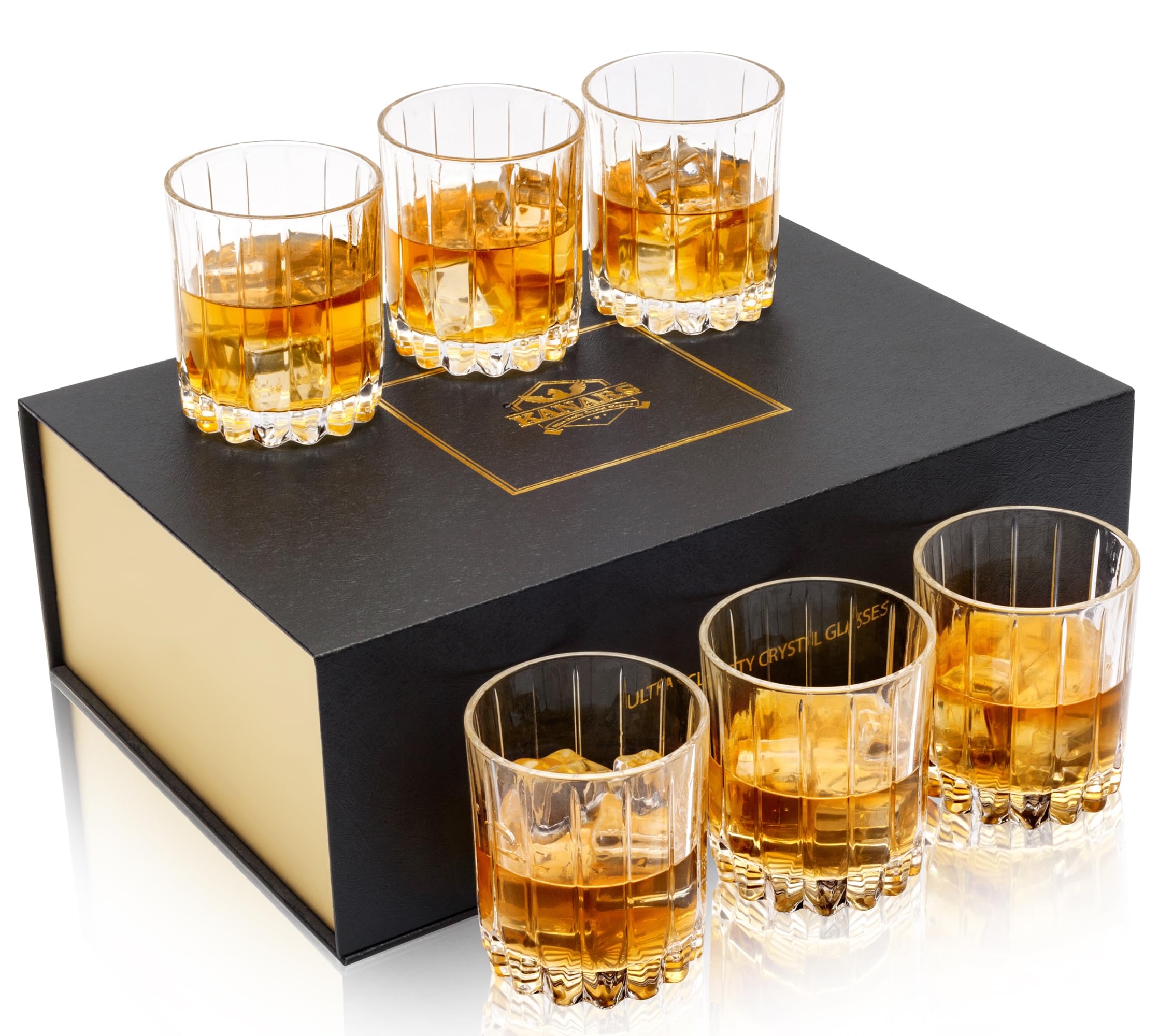KANARS Crystal Whiskey Glasses Set of 6-10 Oz Rock Glasses in Elegant ...