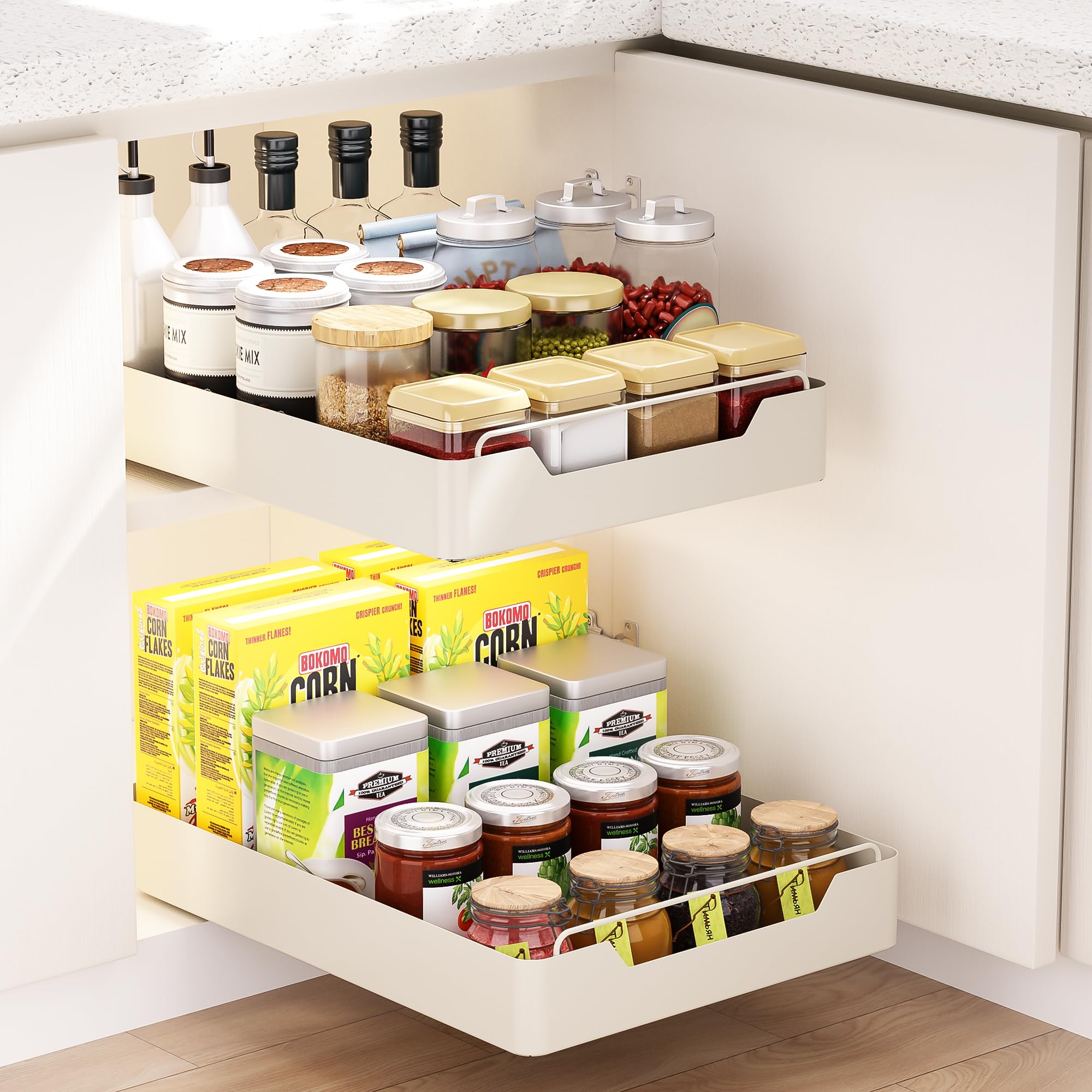Liuoud Pull Out Cabinet Organizer 2 Pack, Adhesive Slide Out Drawer For ...