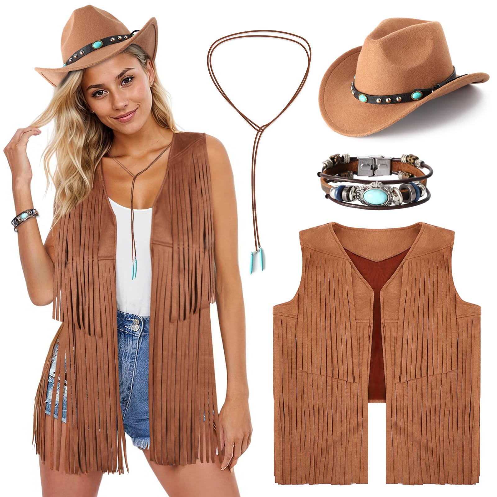 PARTTELY Western Outfits for Women Cowgirl Outfits Cowgirl Vest Boho ...