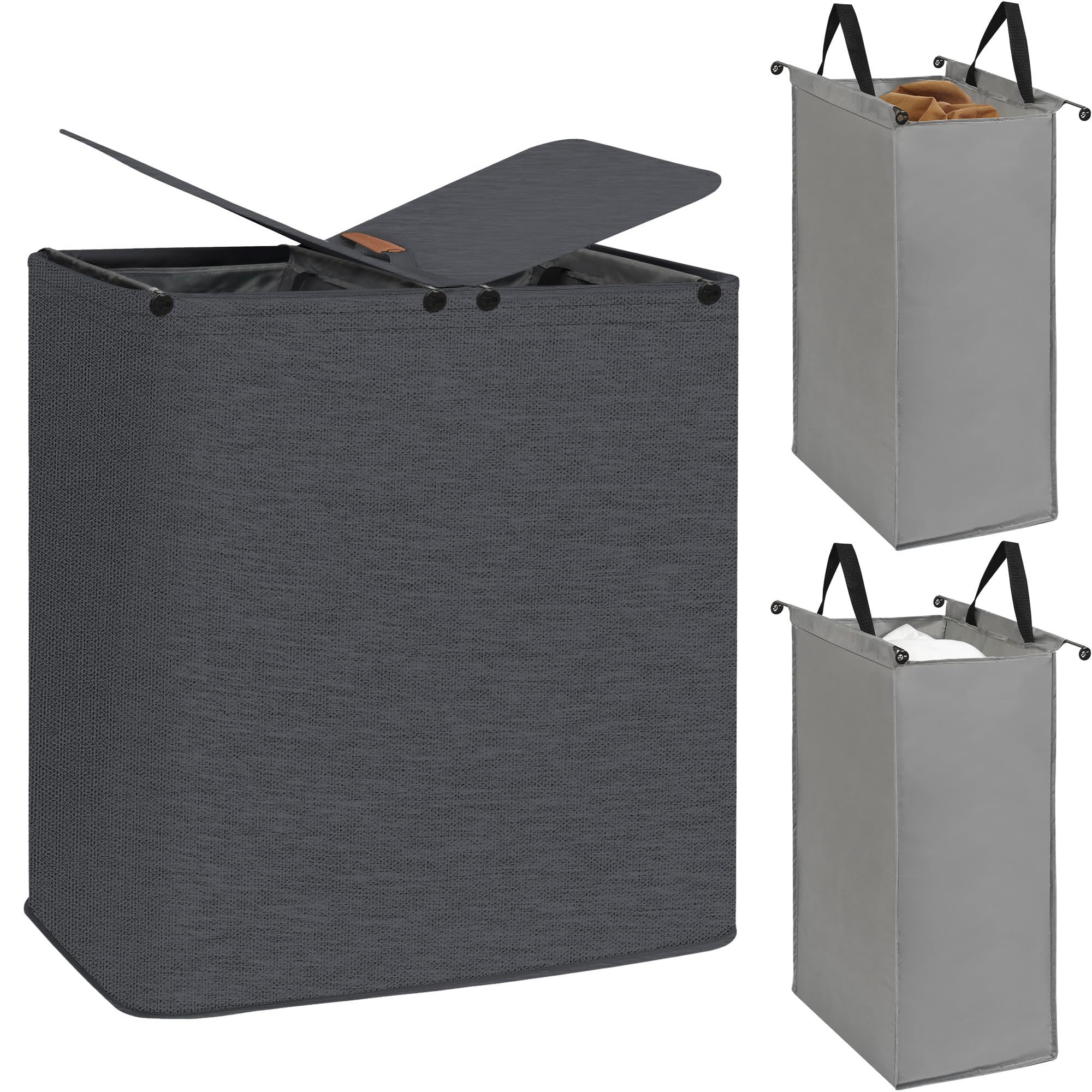 STORAGE MANIAC Double Laundry Hamper, 136L Laundry Sorter with Lid and ...