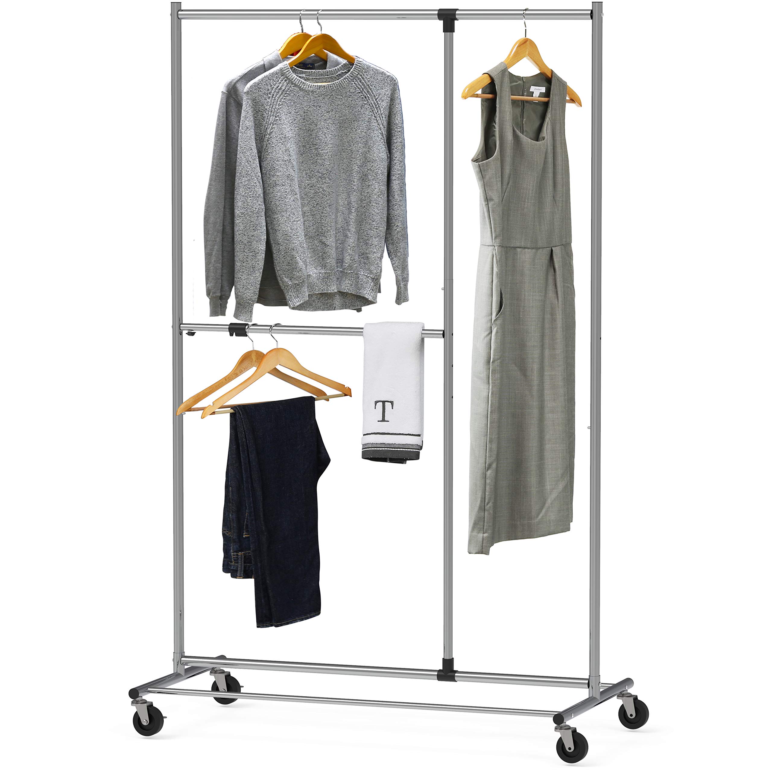 Simple Houseware Dual Bar Adjustable Garment Rack, Chrome, 72-inch Height