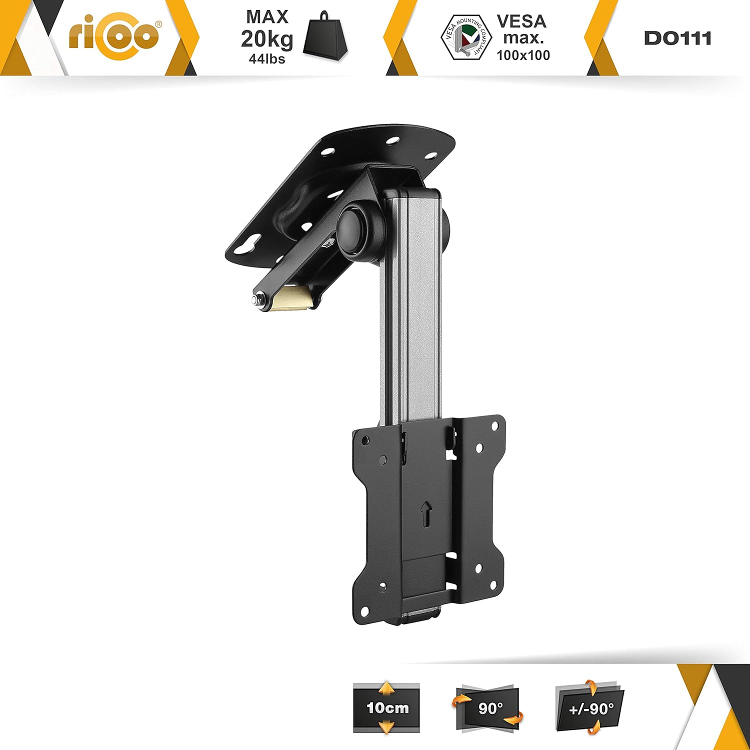 RICOO D0122 Ceiling TV Bracket Tilt Swivel 13-33 Inch Universal VESA 75×75-200×200 Hinged Mount ...