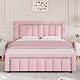 Amazon.com: HOMBCK Full Size Bed Frame, Pink Velvet Upholstered Bed ...