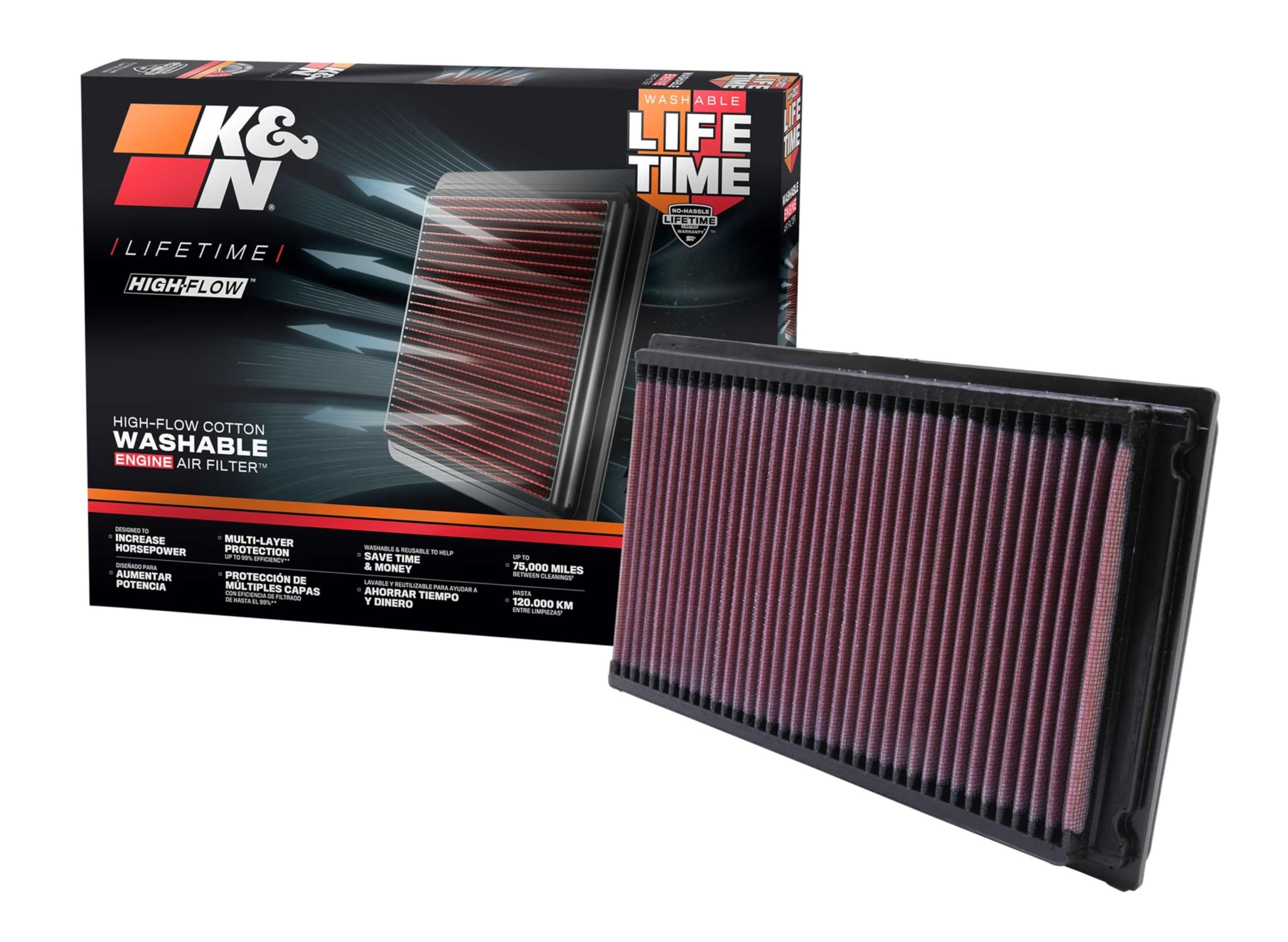 K&N High-Flow Original Lifetime Engine Air Filter: Increase Power ...