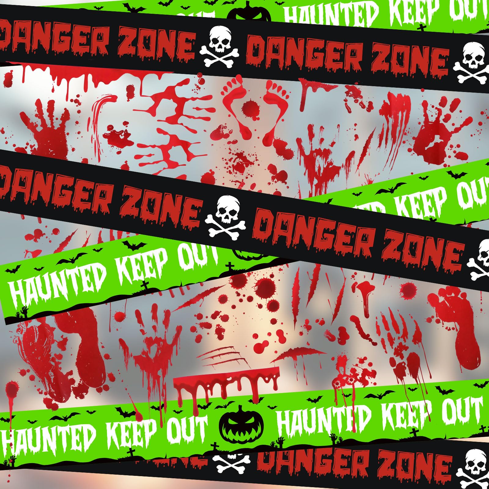 Watersay 164 ft Halloween Caution Tape and 8 Pcs Bloody Window Clings ...