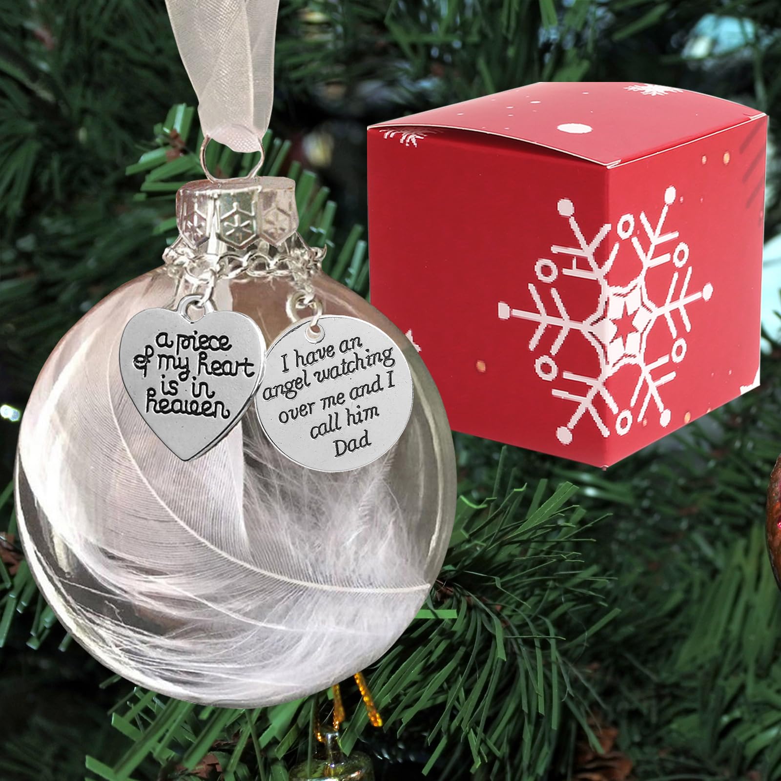 Christmas Memorial Ornament Clear Feather Ball with Custom Photo Frame ...