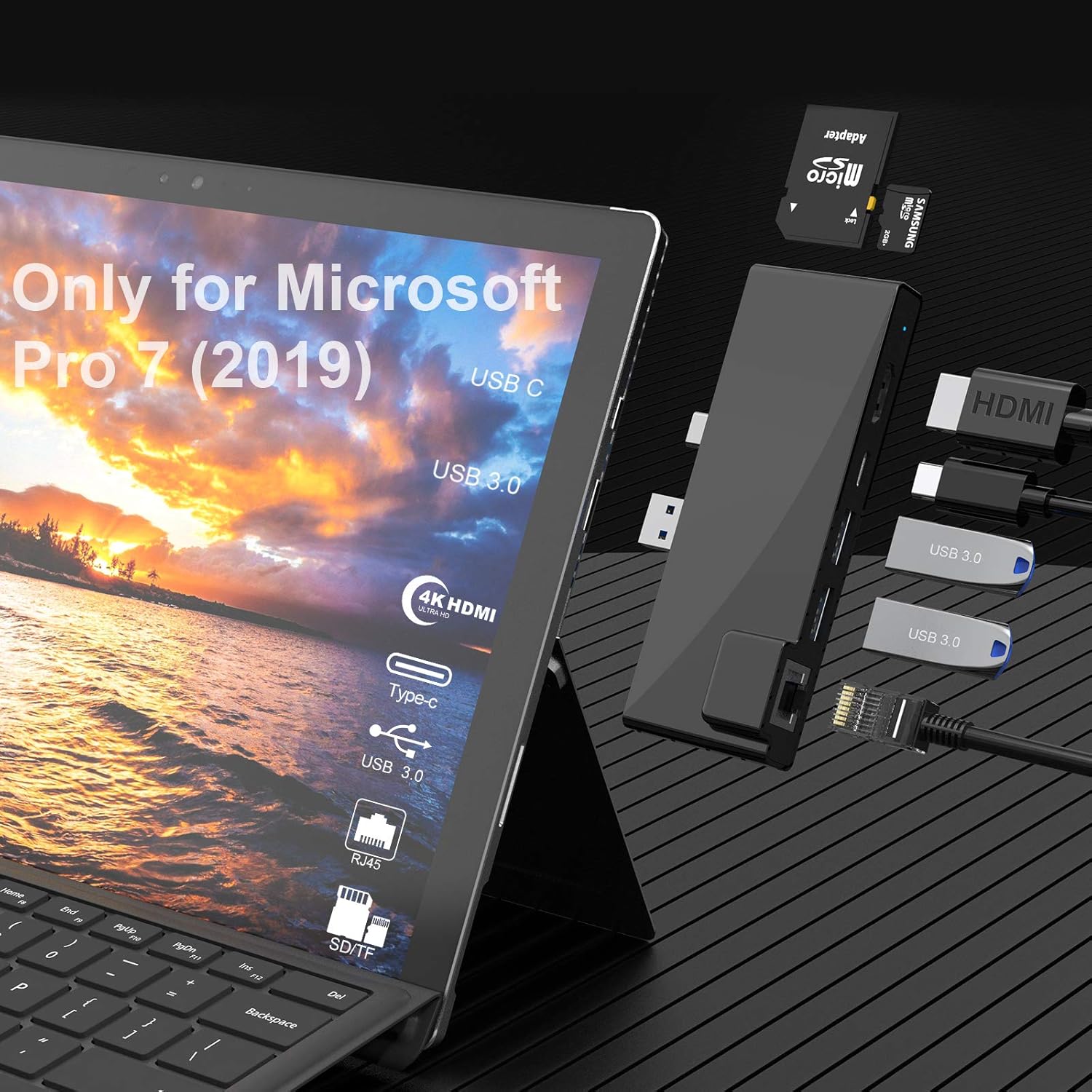 Surface Pro 7 Docking Station Hub,7 In 1 Microsoft Surface Pro 2019 ...