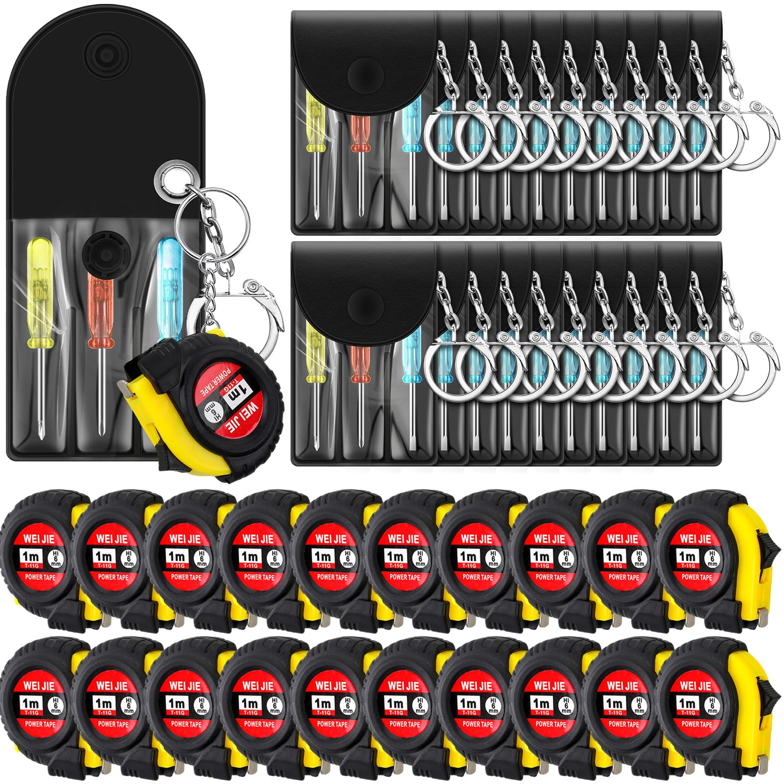 Jutom 108 Pcs Mini Screwdriver Keychain Mini Tape Measure Keychain Set ...