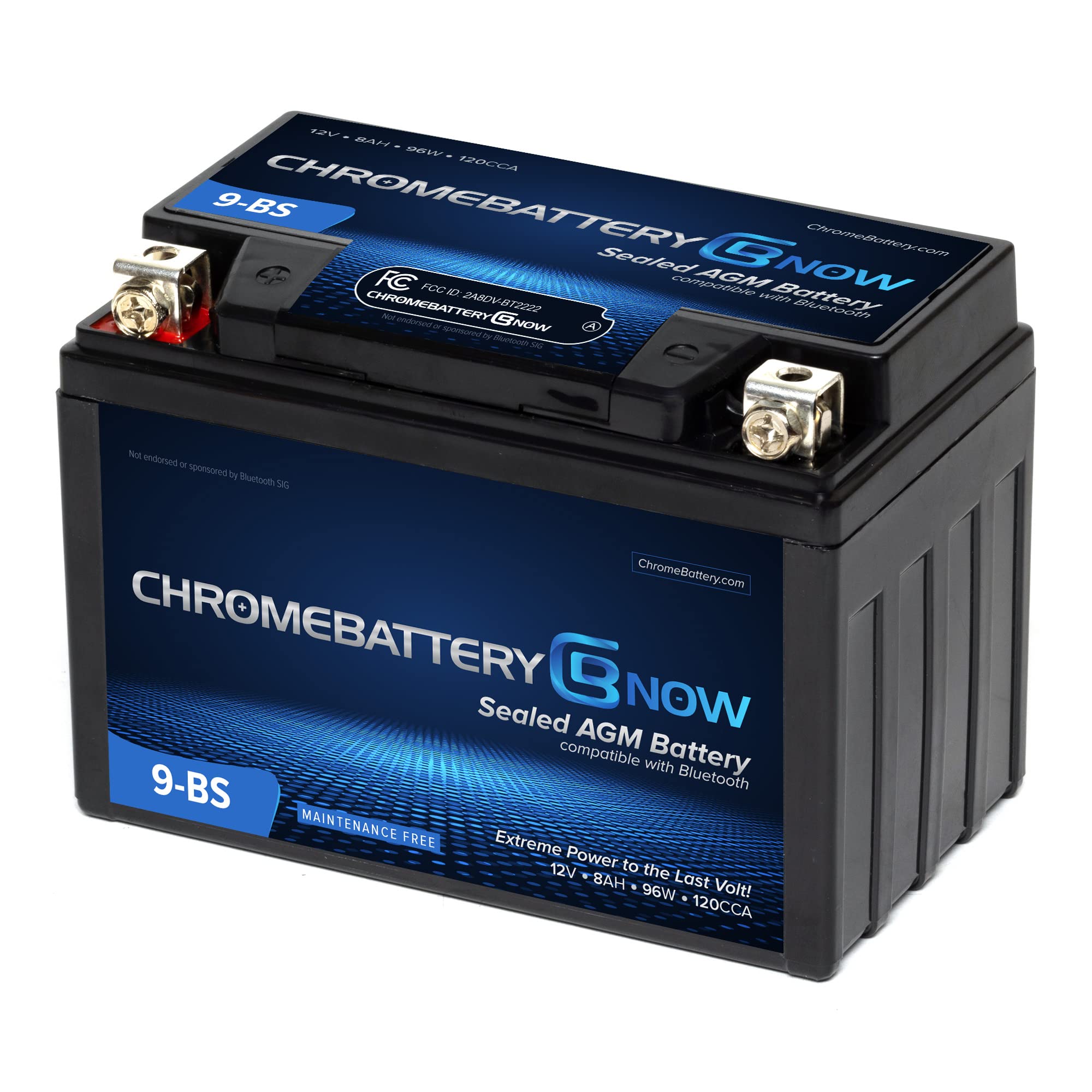 Chrome Battery Now YTX9-BS Bluetooth® Maintenance Free Replacement ...