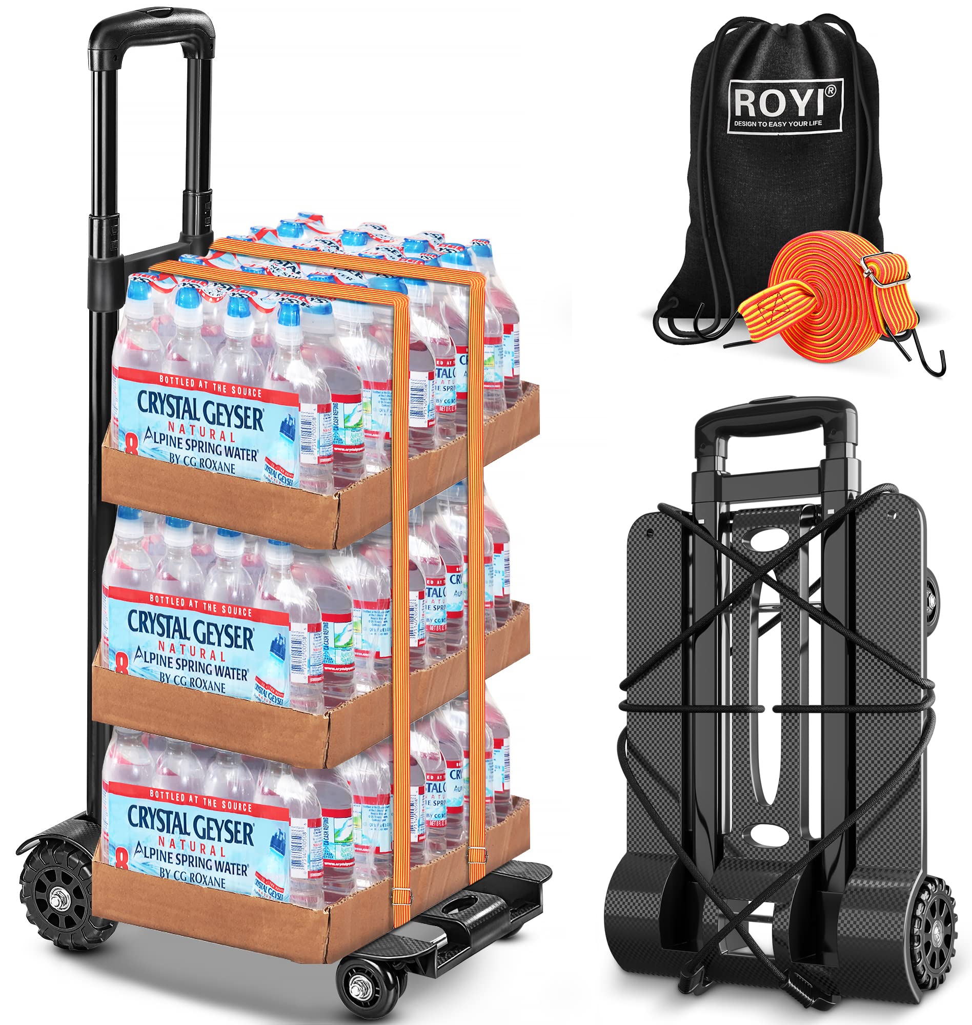 ROYI Folding Hand Truck,270lbs Heavy Duty Luggage Cart with Elastic ...