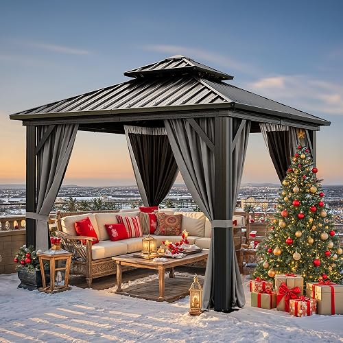 YITAHOME 10x10ft Hardtop Gazebo with Nettings and Curtains, Heavy Duty ...
